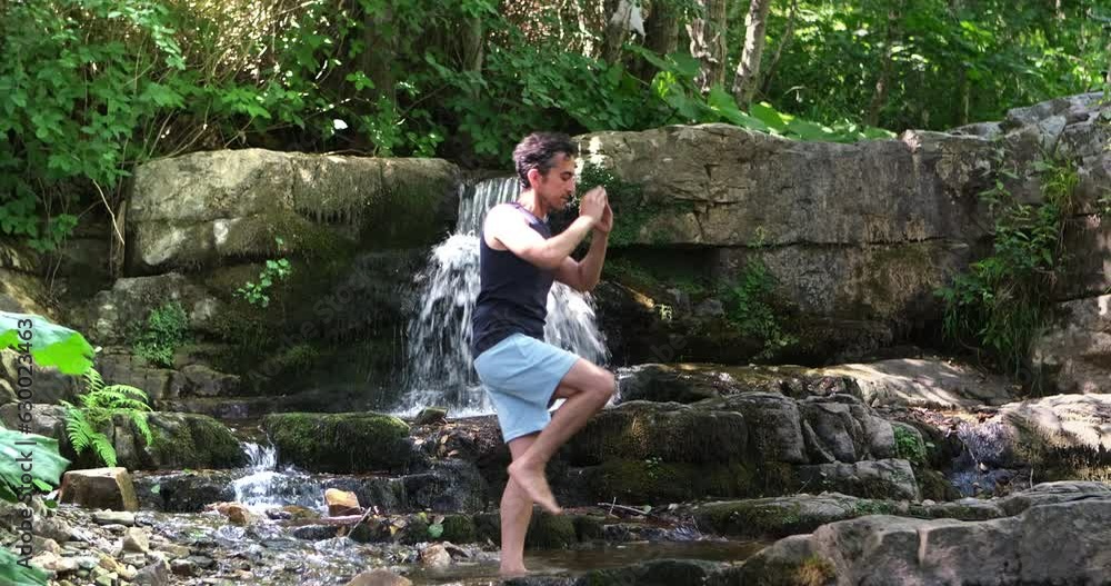 In the heart of the forest, a skilled yogi, mastered in the tranquility ...