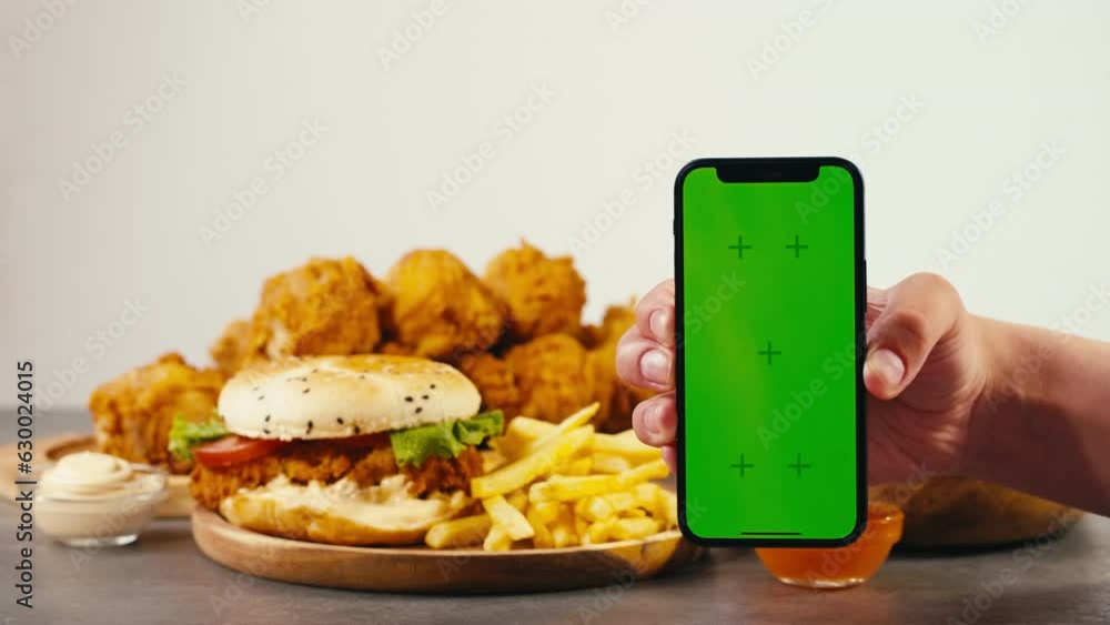 Fast food delivery phone application with chroma key green screen ...
