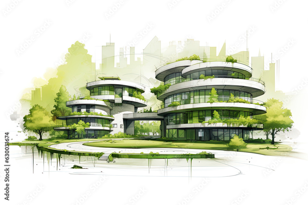 Futuristic house architectural sketch. Blueprint, technical drawing ...