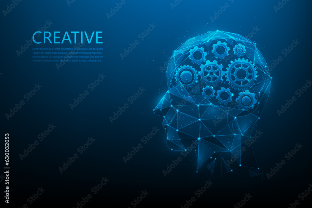 idea thinking Cogs in brain human technology digital on blue background ...