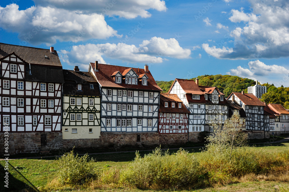 German town Rotenburg on the Fulda river that runs through the middle ...