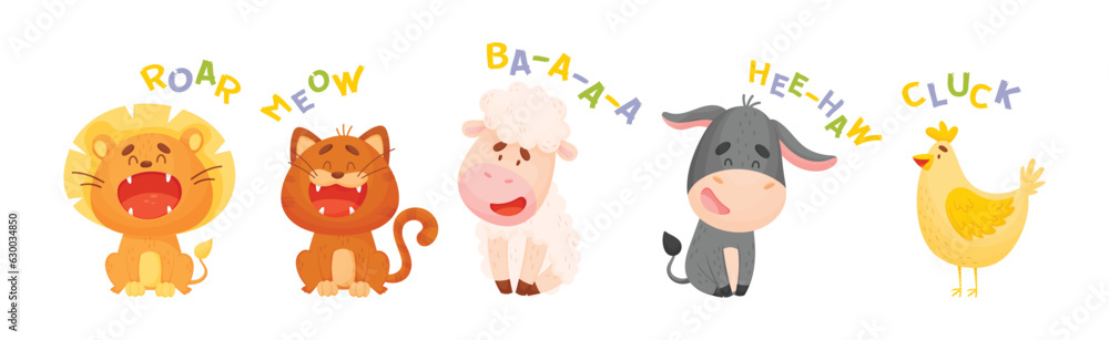 Funny Animals Talking Making Noise and Sound Vector Set Stock Vector ...