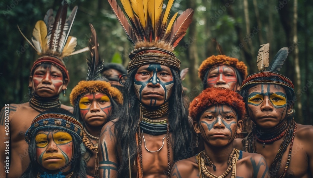 Group of Indigenous People of Amazonia Generative AI Stock Photo ...