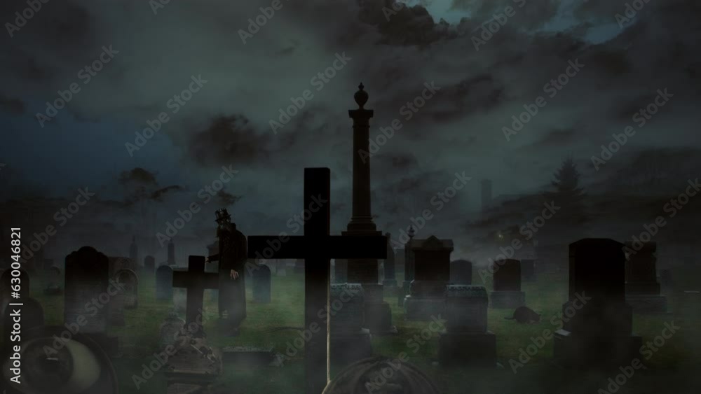 Creepy Ghostly Figure Cemetery Tombstones Midnight Spooky Demon ...