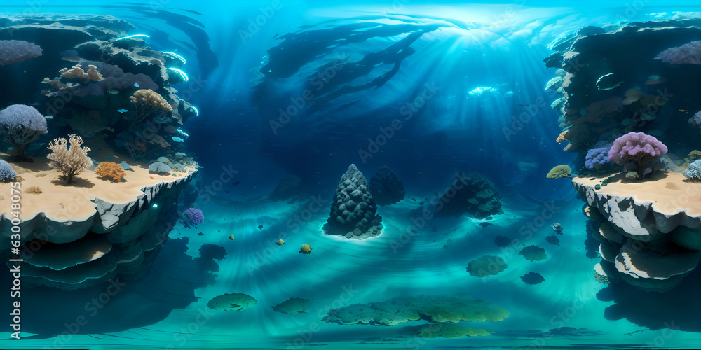 Experience a 360-degree underwater panorama view. Stock Illustration ...