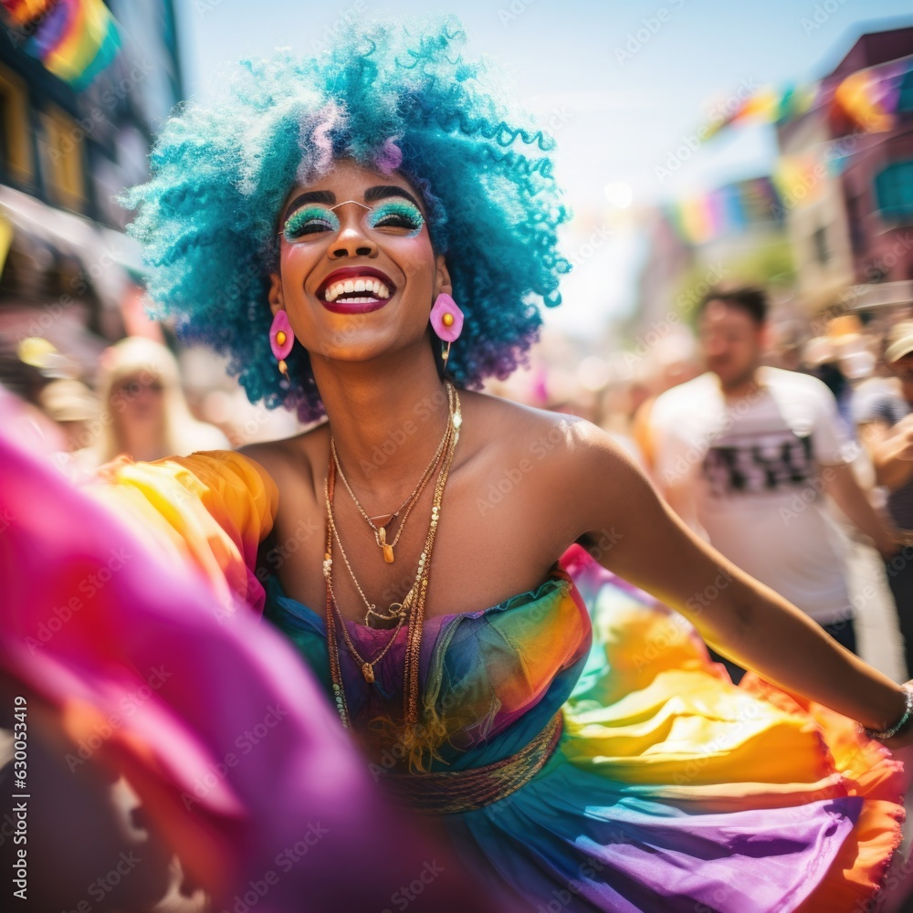 Trans Woman of Color Leading LGBTQ+ Pride Parade in Rainbow Outfit ...