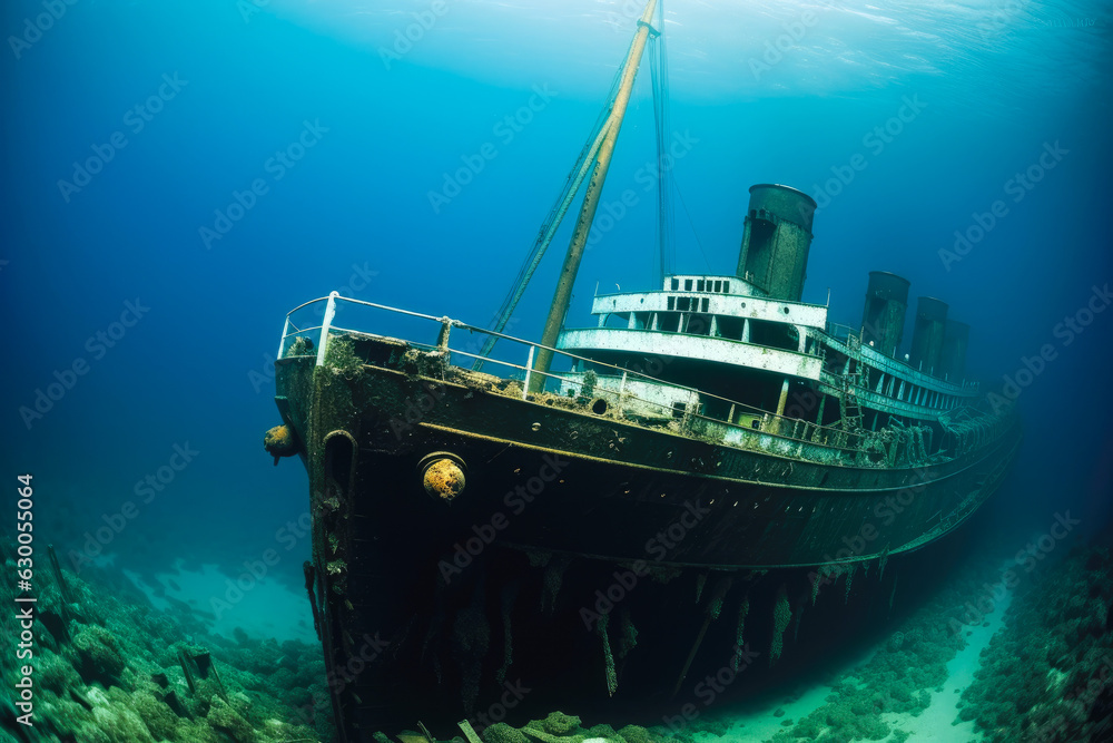 Sunken large ocean liner on ocean floor Stock Photo | Adobe Stock