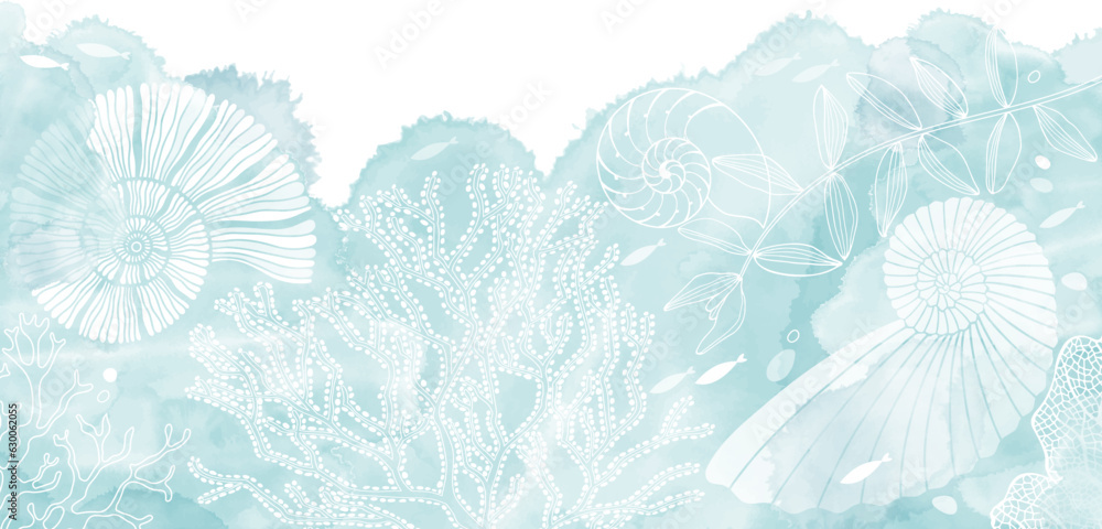 Art sea background. Vector. Pre-made design with underwater plants ...