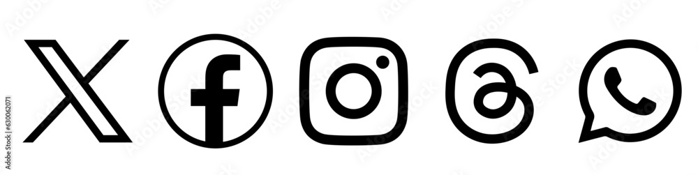 Set of Social media icon:Twitter x logo,Facebook,Instagram, Threads ...