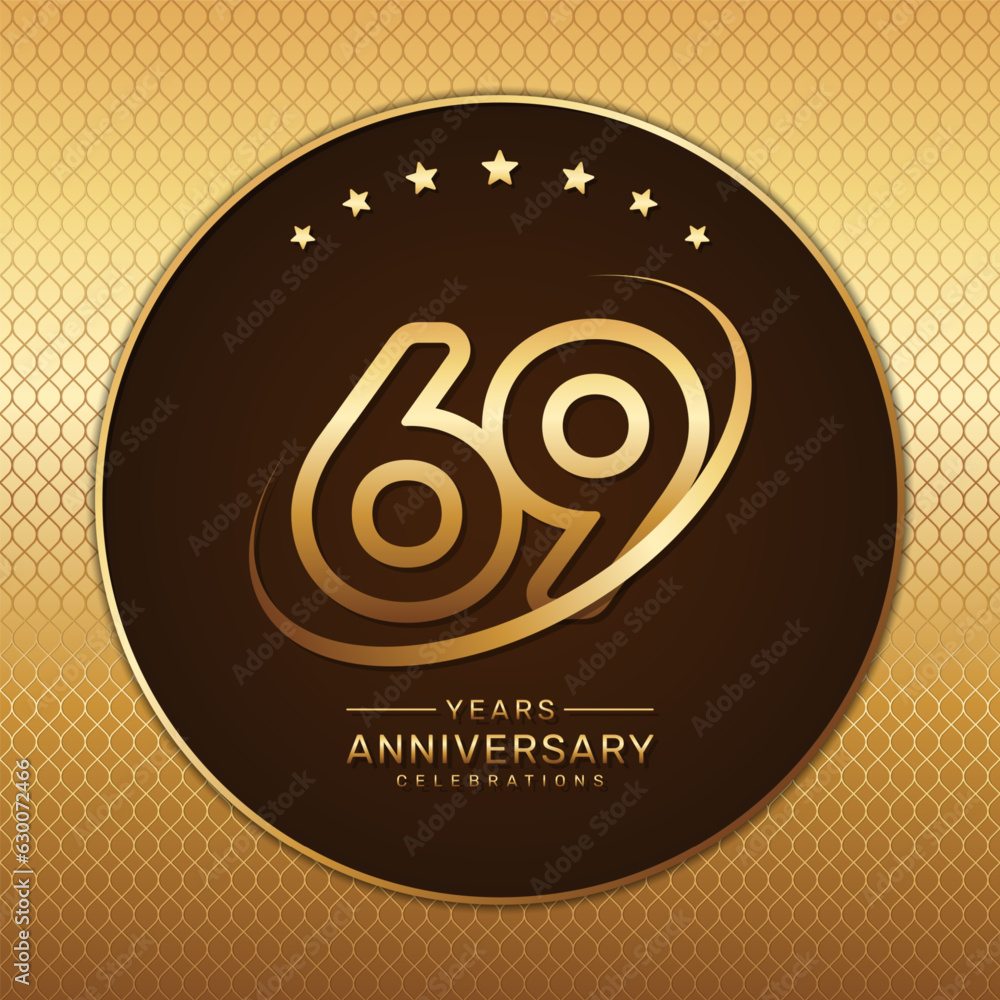69th anniversary logo with a golden number and ring isolated on a ...
