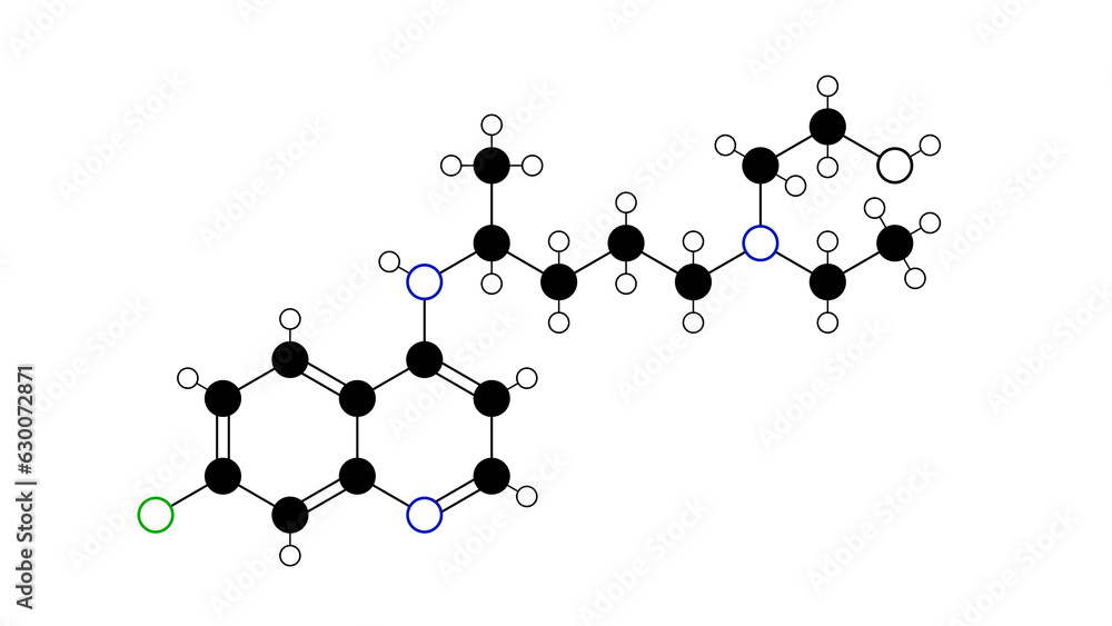 hydroxychloroquine molecule, structural chemical formula, ball-and ...