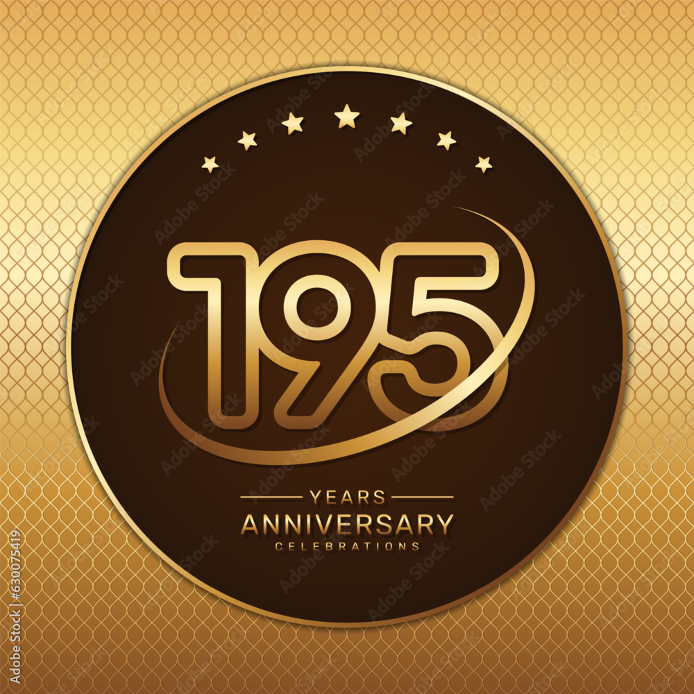 195th anniversary logo with a golden number and ring isolated on a ...