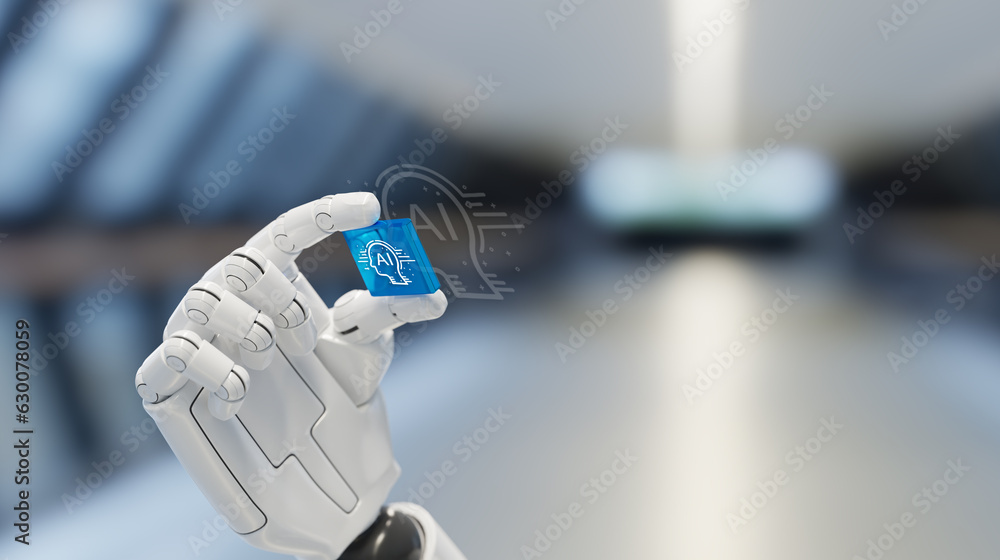 Futuristic communication: Robot hand voice chats with social icons and ...