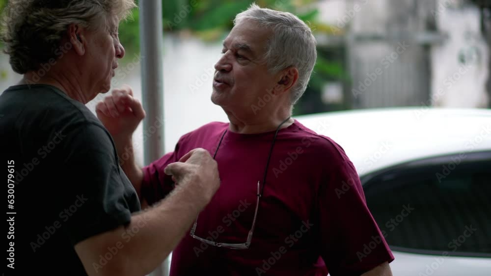 Authentic Loving Embrace Between Two Senior Friends Saying Farewell ...