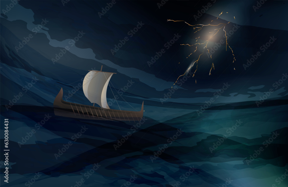 Old ship in the storm. Thunder and storm at the sea. Jonah and the ...