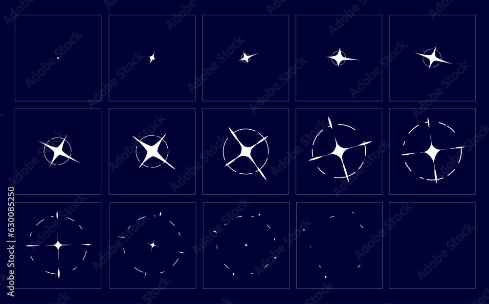 Animated shine effect, animation of blast fx game sprite. Vector star ...