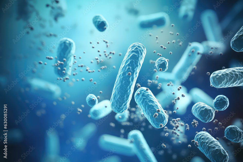 Lactic Acid Bacteria Genome Database. Light blue color. Microscope shot ...