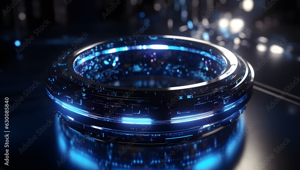 Generative AI of a futuristic torus, circular loop, quantum computer ...