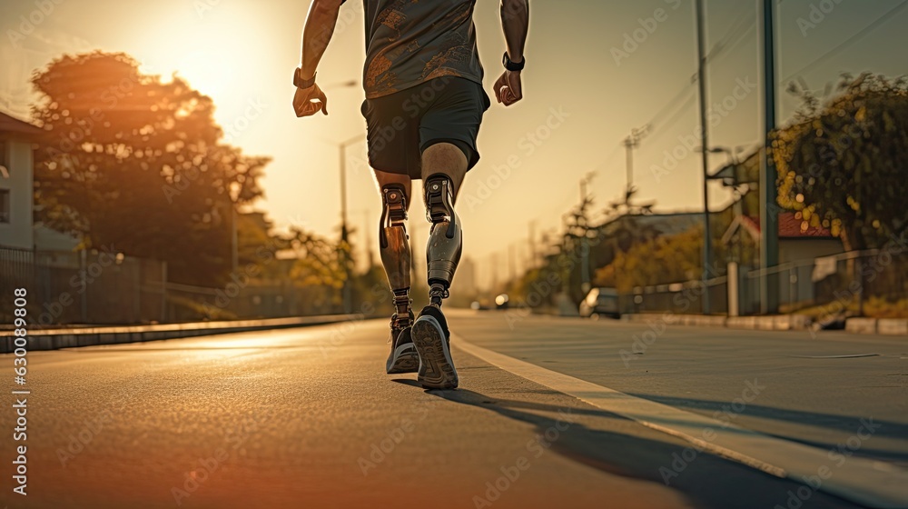 A man with a prosthetic leg. running around.Disabled person with ...