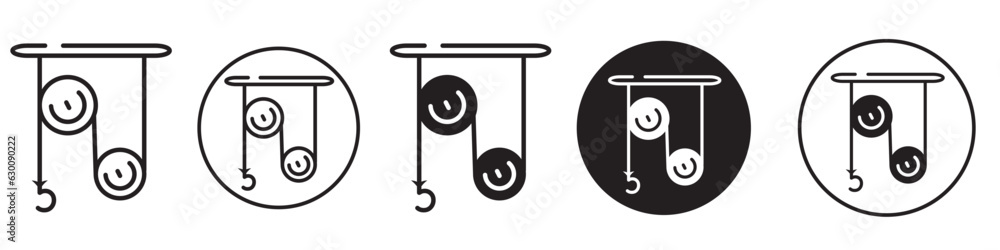Pulley symbol Icon black and white line outlined vector set collection ...