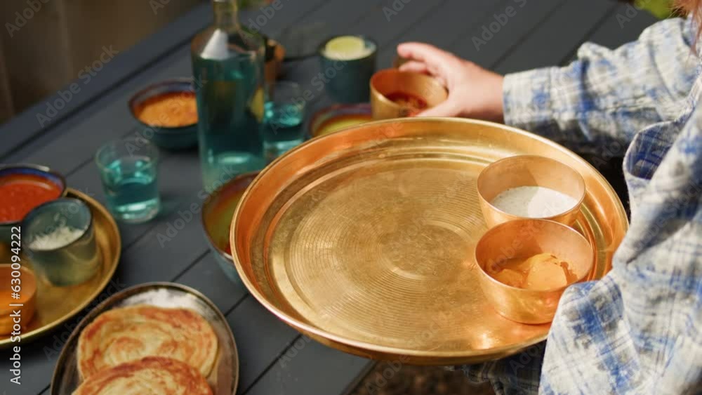 Assorted indian Sri Lankan food set on wooden background. Dishes and ...