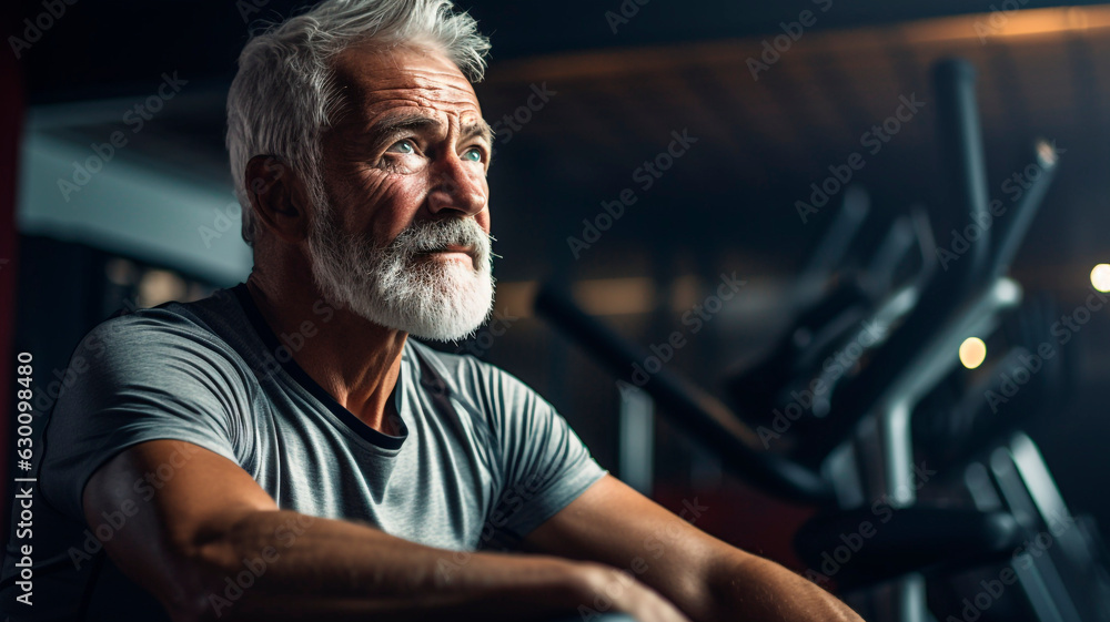 Strength without age: elderly athletic man, in excellent physical shape ...