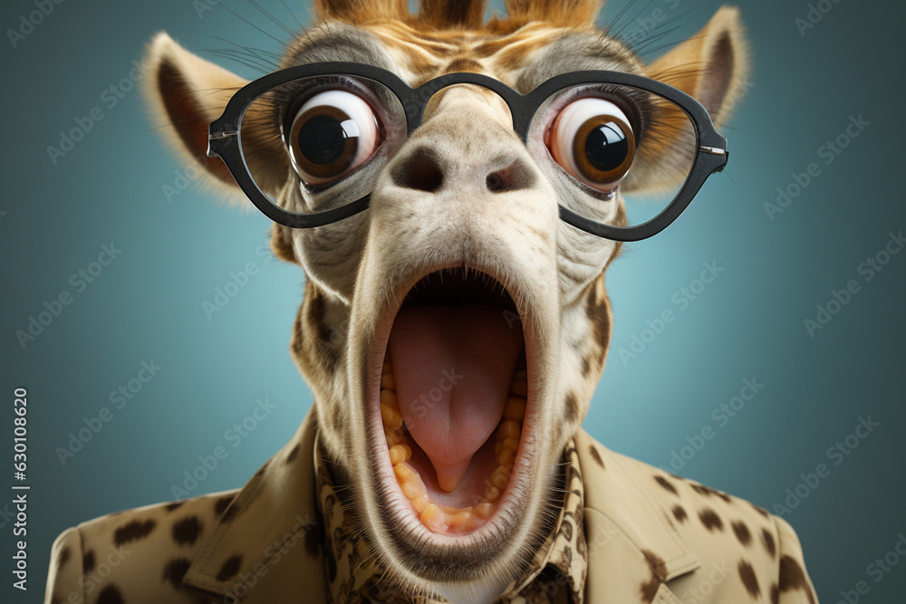 Portrait Banner for Website of surprised amazed giraffe pet with a ...