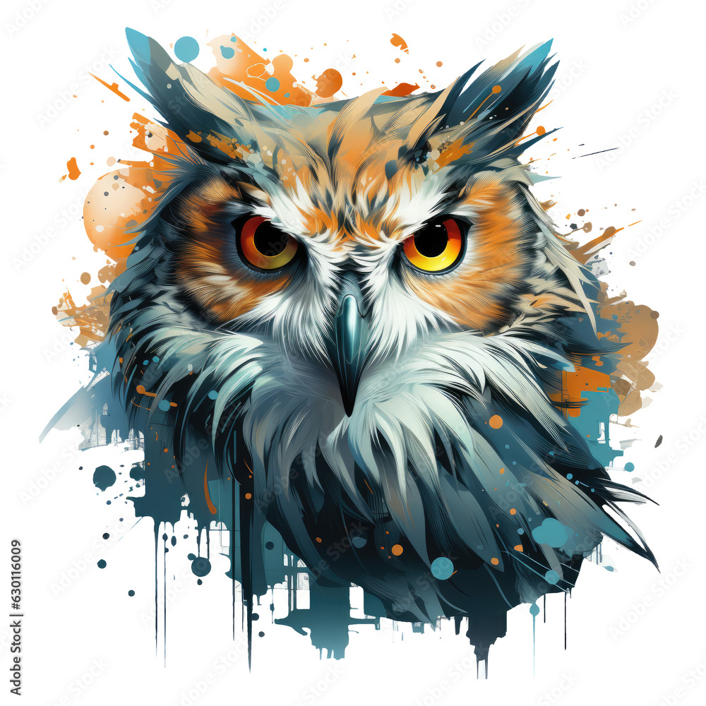 A futuristic owl t-shirt design set in a utopian city of advanced ...