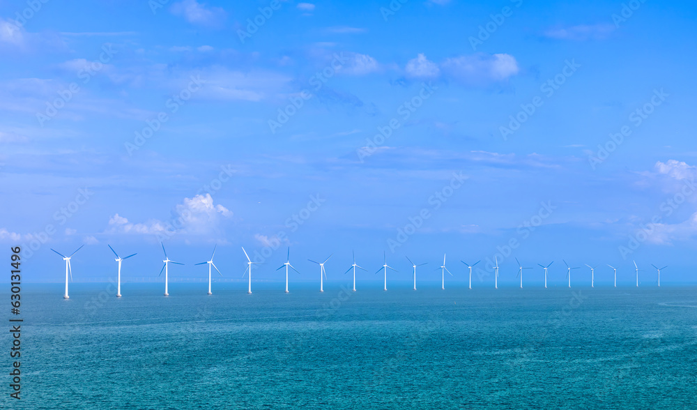 Renewable energy wind power plant and wind turbines along Denmark sea ...
