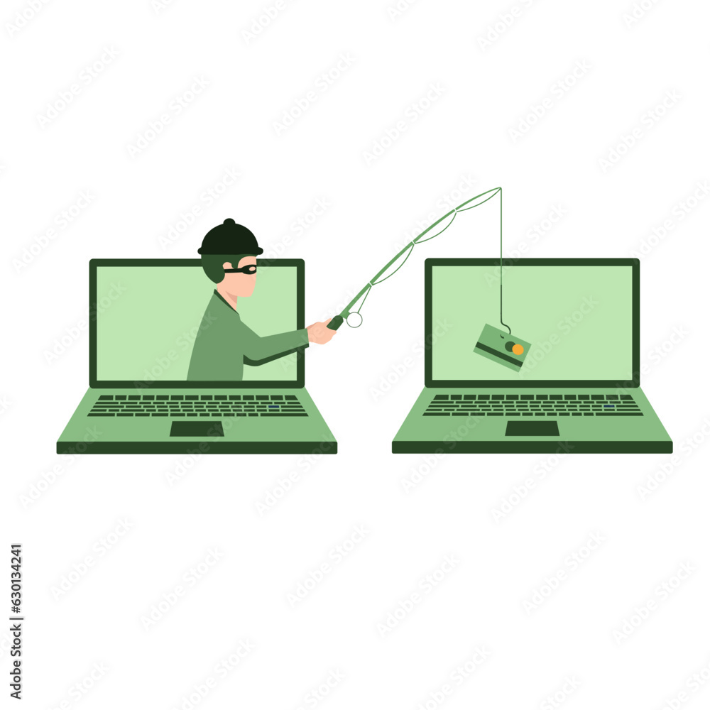 Vector illustration in flat design about Internet phishing and hacking attack concept. Email ...