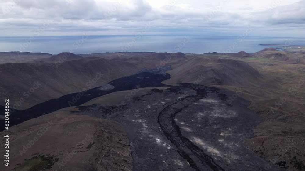 DRONE AERIAL FOOTAGE: View of cracked lava crust or ingenious rock and ...