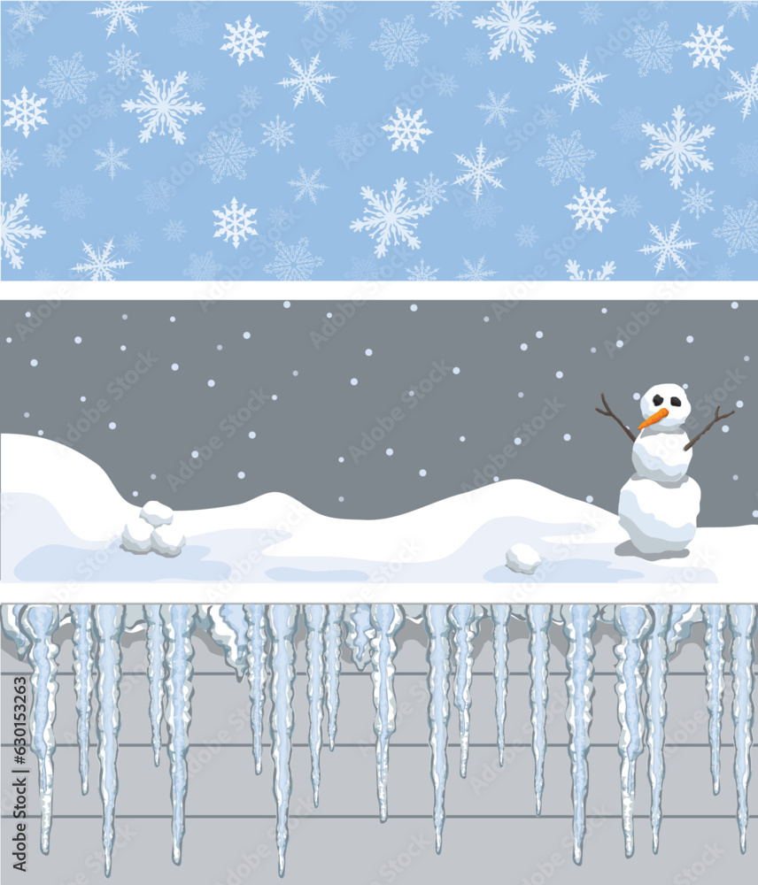 winter images: snowflakes, snowman and icicles Stock Vector | Adobe Stock