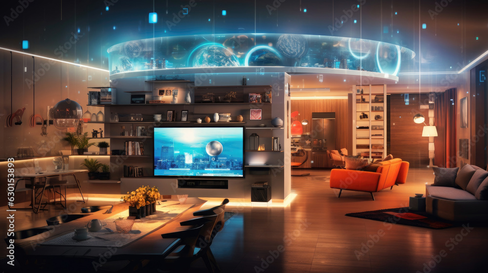 A smart home setup. A modern living space equipped with smart home ...