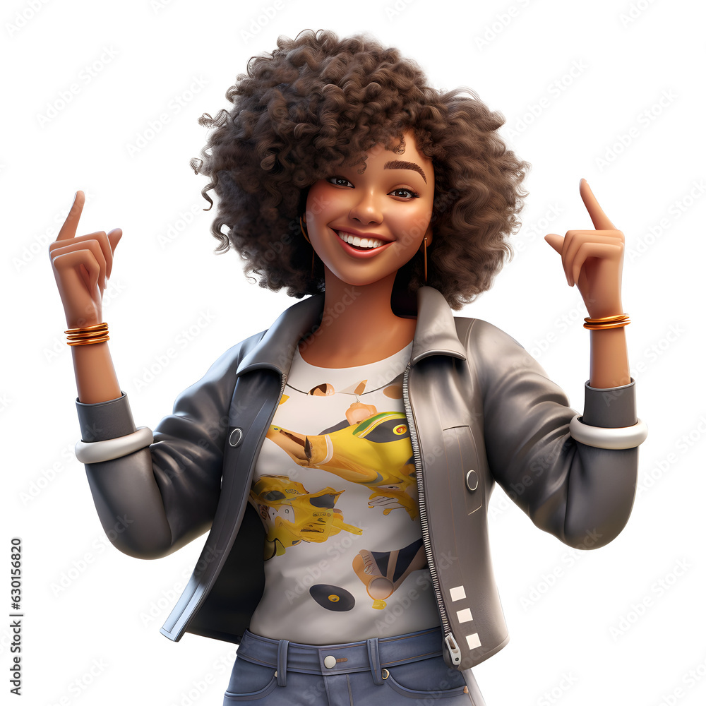 3D cartoon character happy smiling black young woman cheerful posing ...