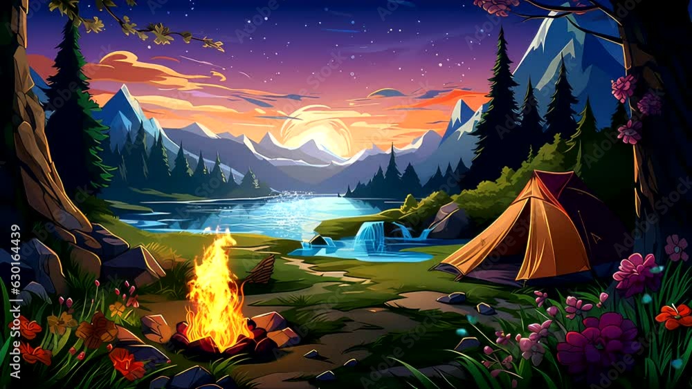 live wallpaper video background Anime background cartoon style Camping ...