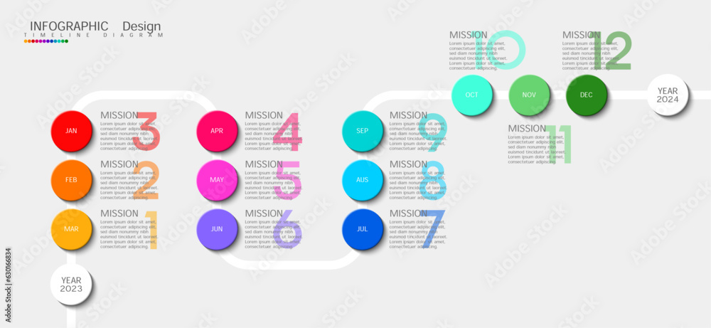 12 month calendar design concept, modern timeline, infographic template ...