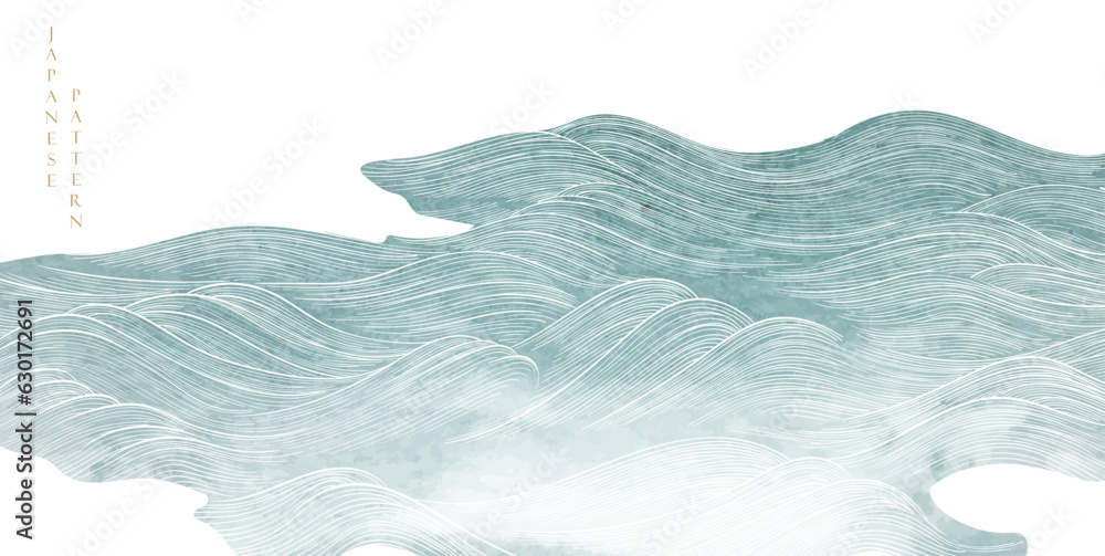 Japanese background with blue watercolor texture painting element ...