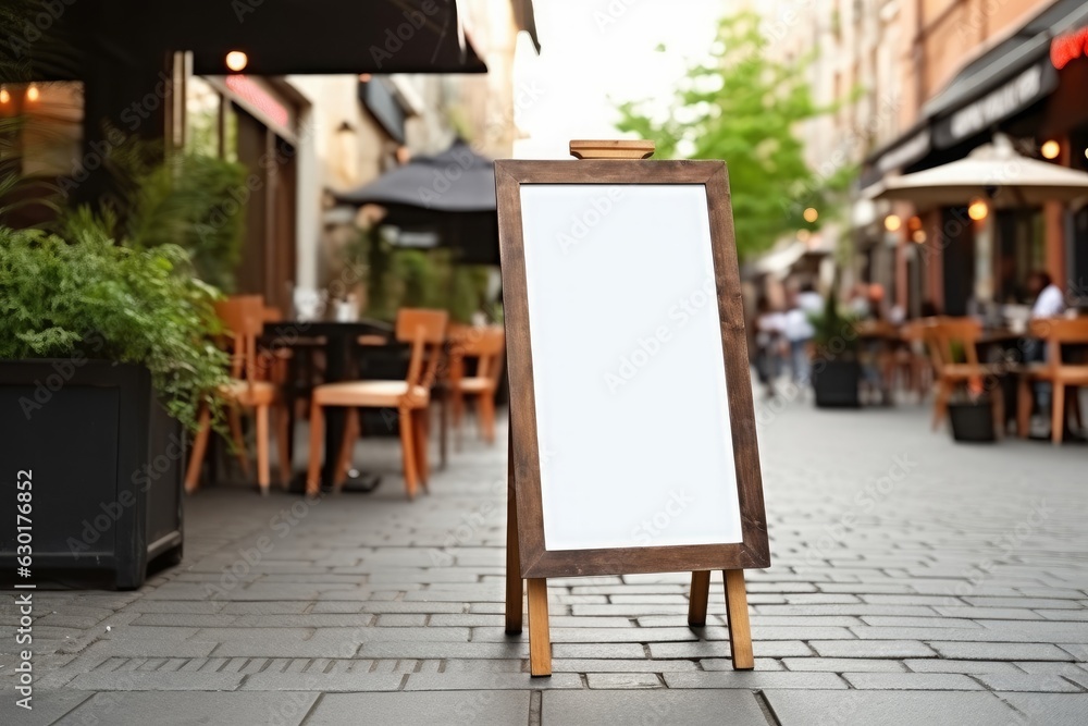 Blank restaurant shop sign or menu boards near the entrance to ...