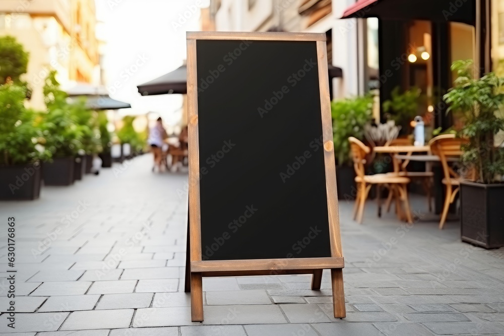 Blank restaurant shop sign or menu boards near the entrance to ...
