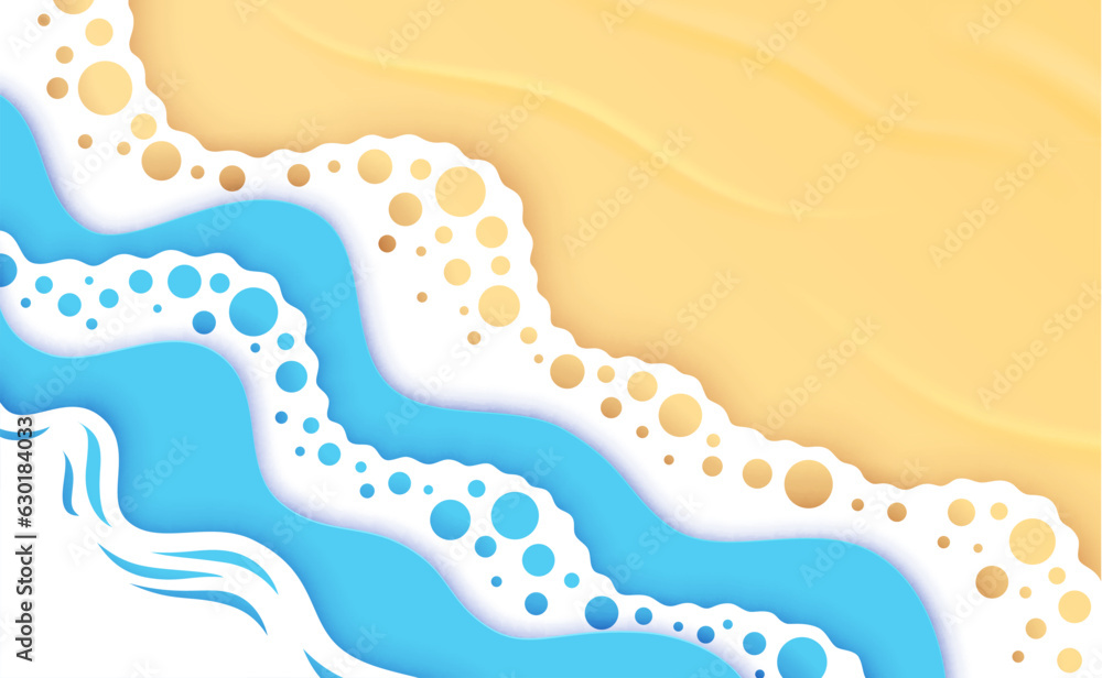 Surf and sea waves paper cut banner. Summer beach vector background ...