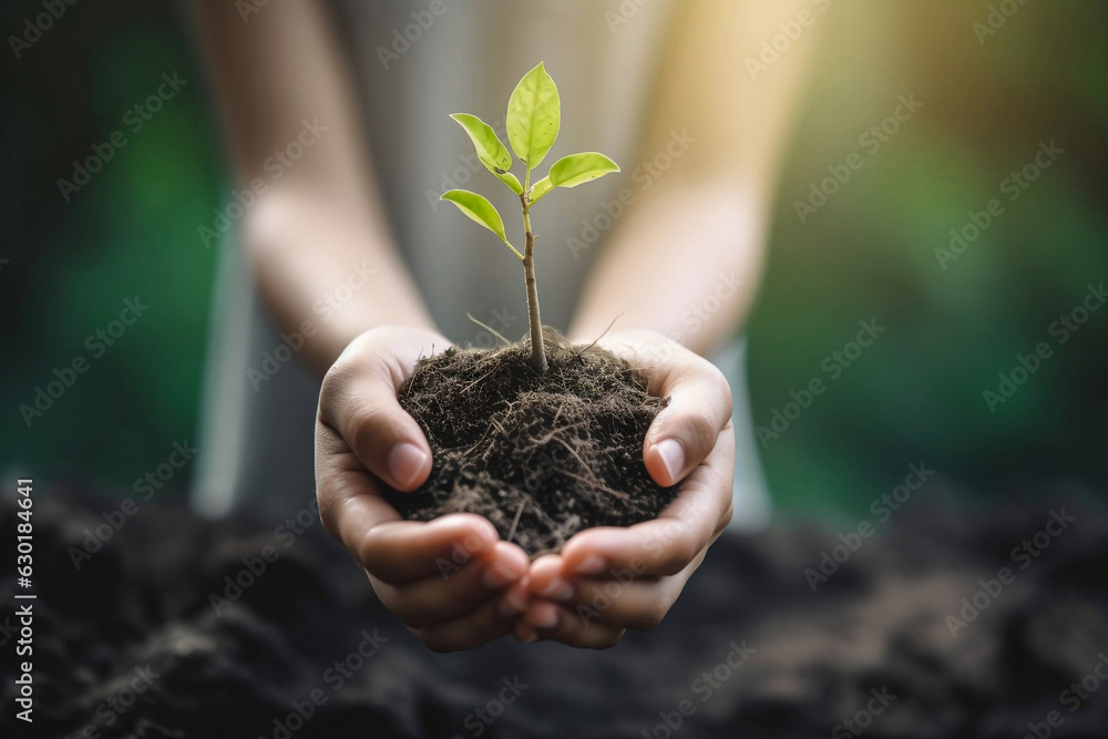 hand holding small tree for planting. concept environment green world ...