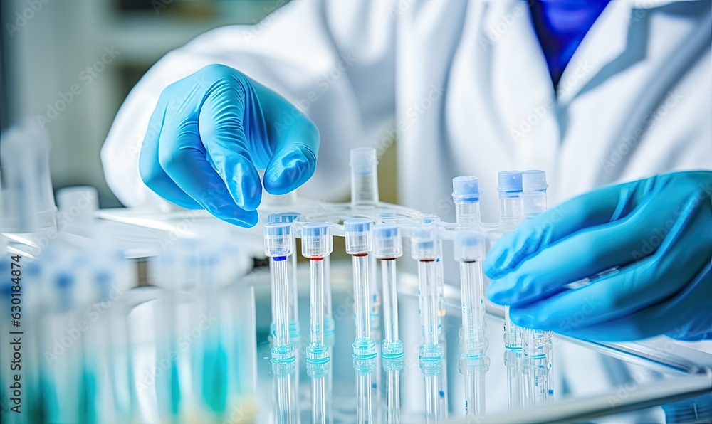 In the laboratory, the scientist monitors the test tube for any changes ...