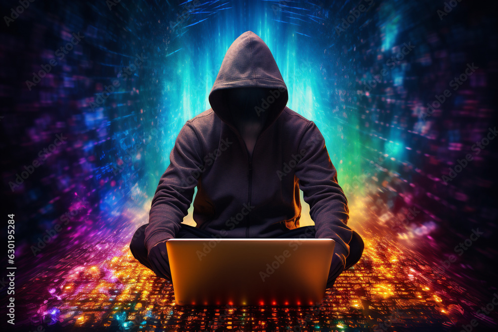 Hacker on a Laptop, a Man Wearing a Hood on a Laptop, Image Made Up of ...