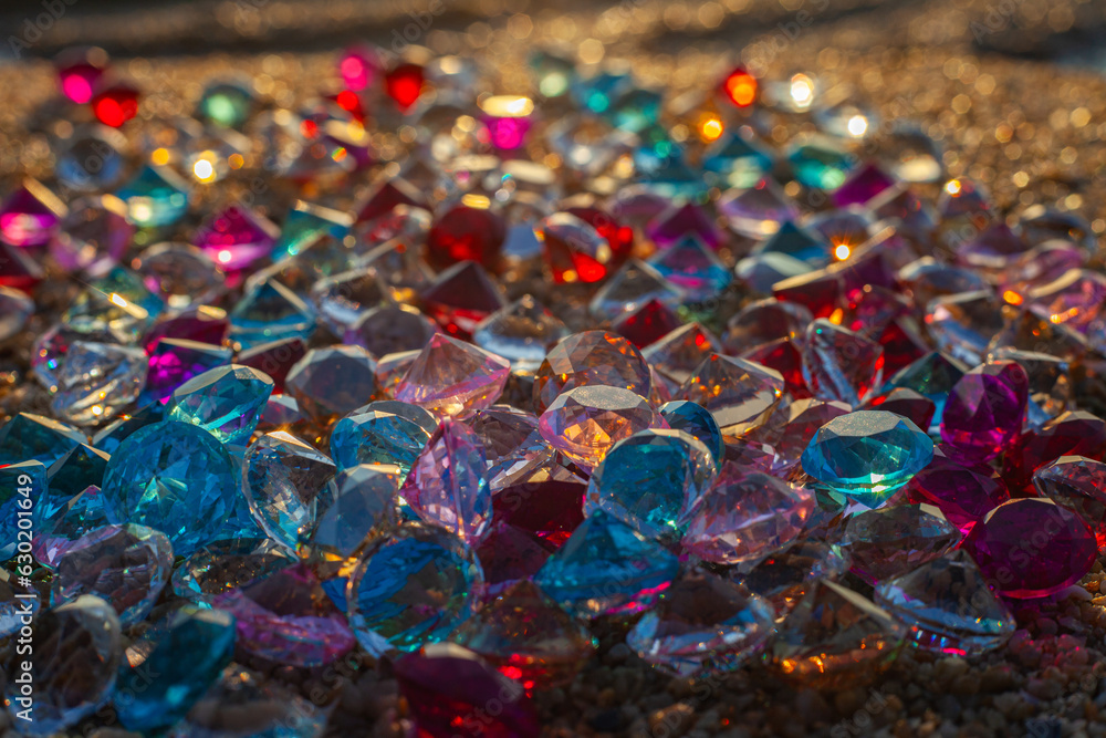 Colorful diamonds scattered on the beach The sun glistened off the ...