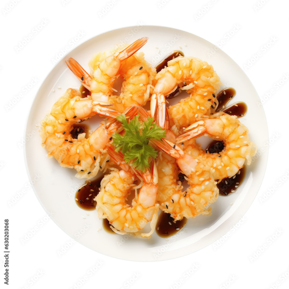 Ebi Tempura Shrimp Tempura On White Plate On Isolated Transparent ...
