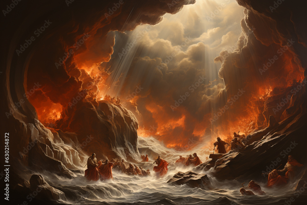 Exodus of the bible, Moses crossing the Red Sea with the Israelites ...