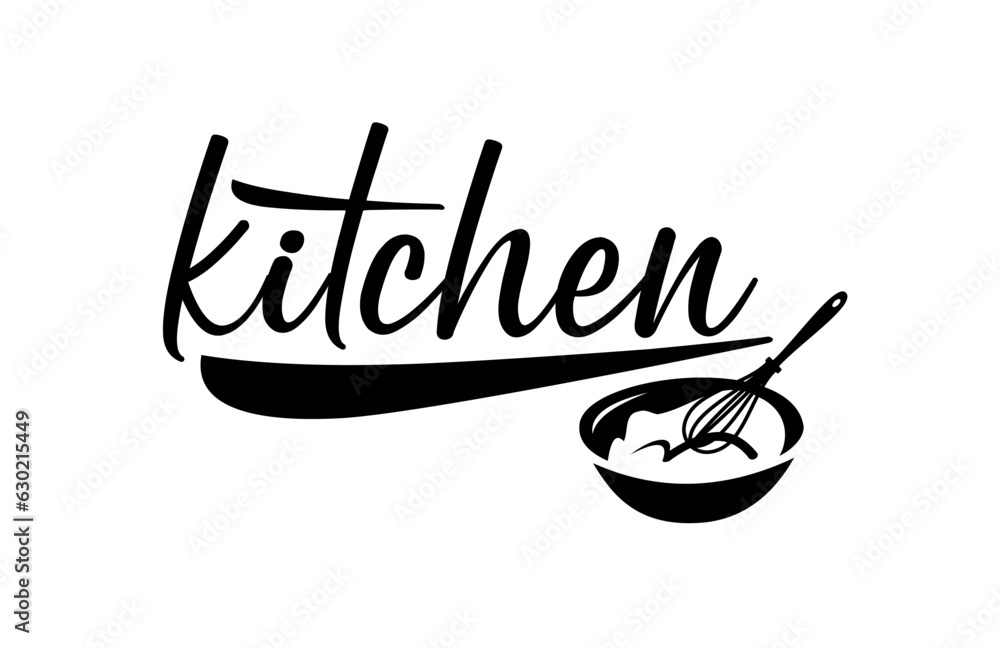 Kitchen. Vector logo. Design for poster, flyer, banner, menu cafe. Hand ...