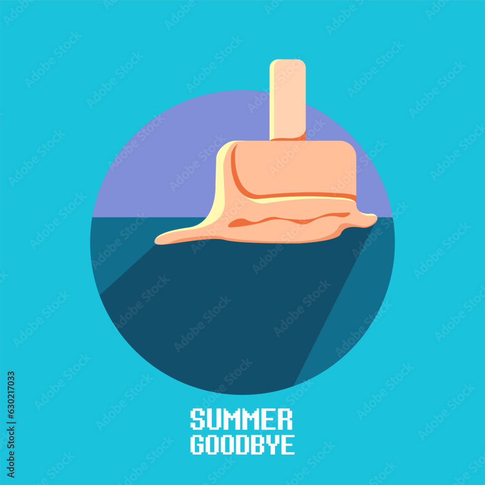 vector goodbye summer vintage concept illustration with flat melt ice ...