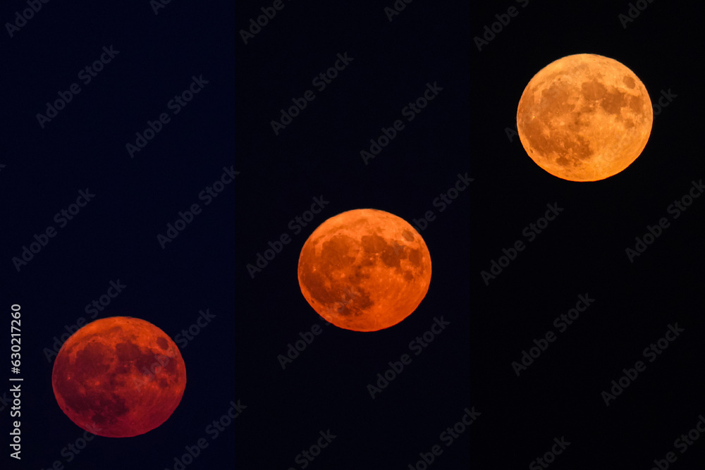 Sturgeon super moonrise with three phases. Photo with super moon rising ...