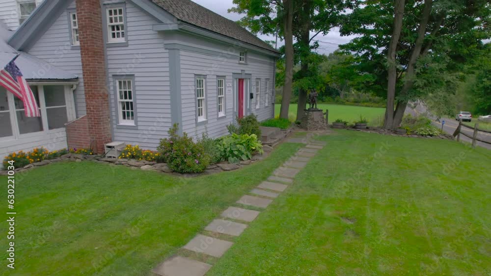 Nice camera drone pull back from the original historic home of Joseph ...